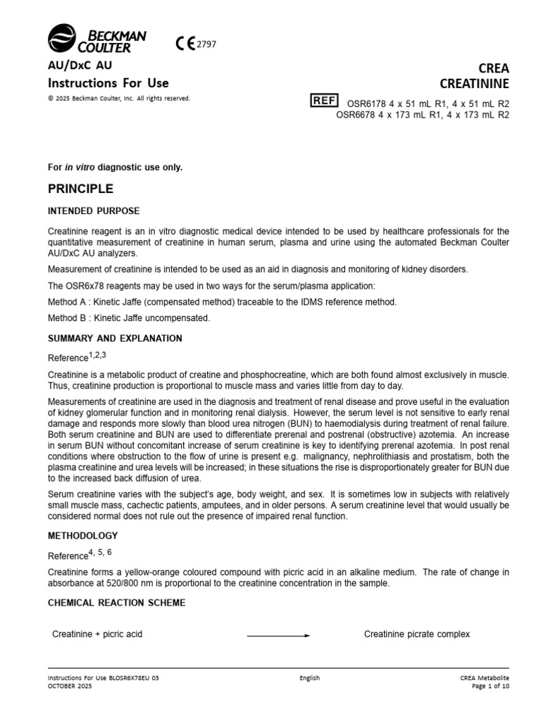 Creatinine Measurement Instructions | PDF | Detection Limit | Creatinine