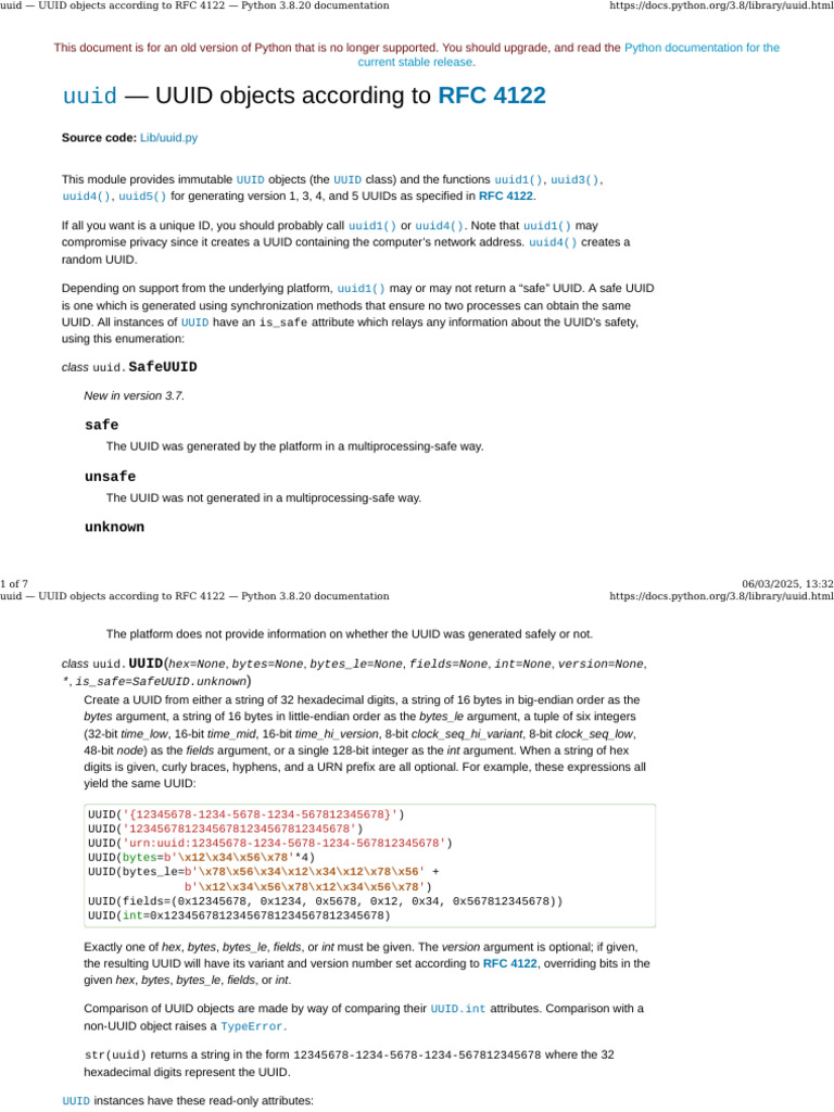 Uuid — UUID Objects According to RFC 4122 — Python 3.8.20 Documentation ...