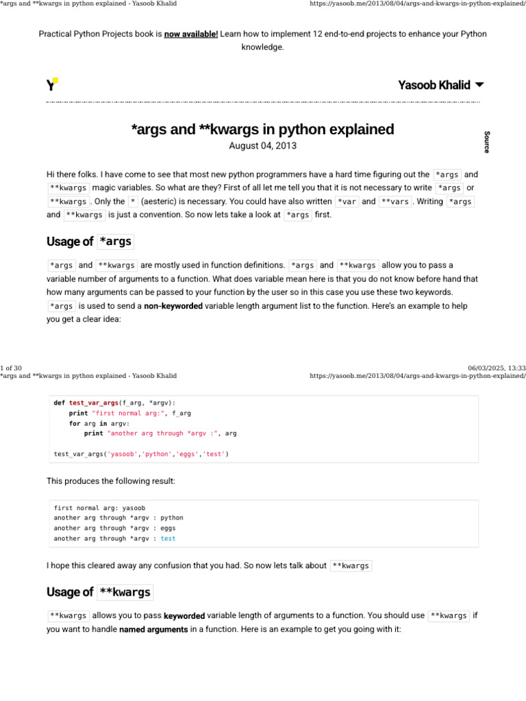Args and Kwargs in Python Explained - Yasoob Khalid | PDF | Programming Paradigms | Computer ...