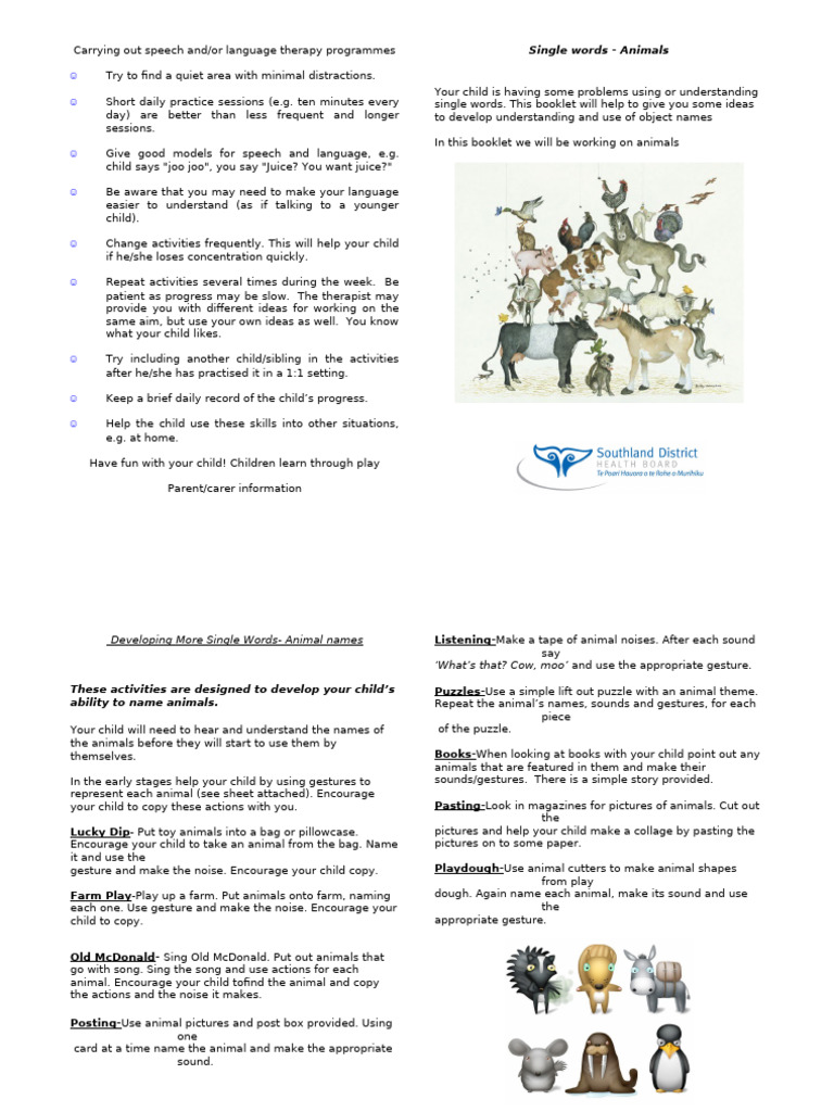 Speech Therapy Activities for Animals | PDF | Speech | Behavioural Sciences