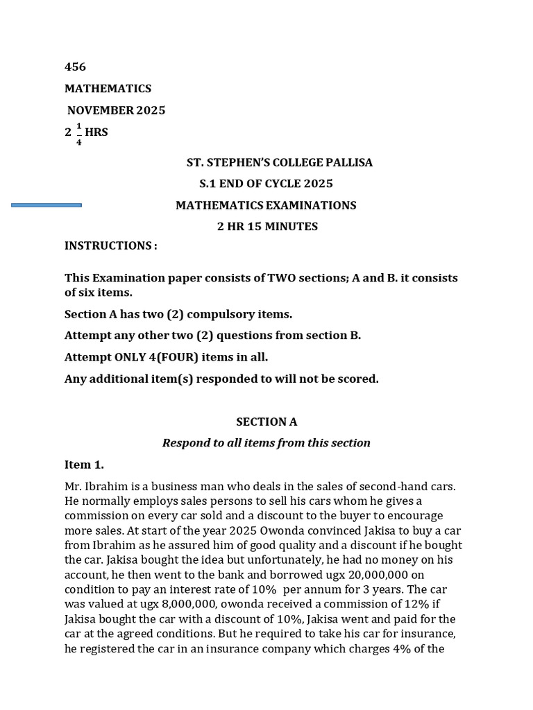 S.1 Math Term 3 2025 | PDF