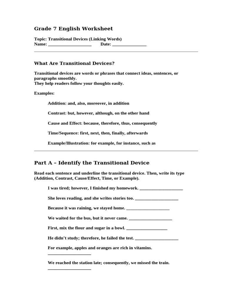 Grade 7 English Worksheet | PDF