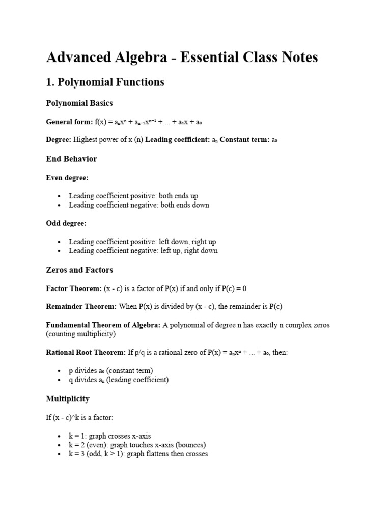 Advanced Algebra Notes | PDF | Factorization | Polynomial