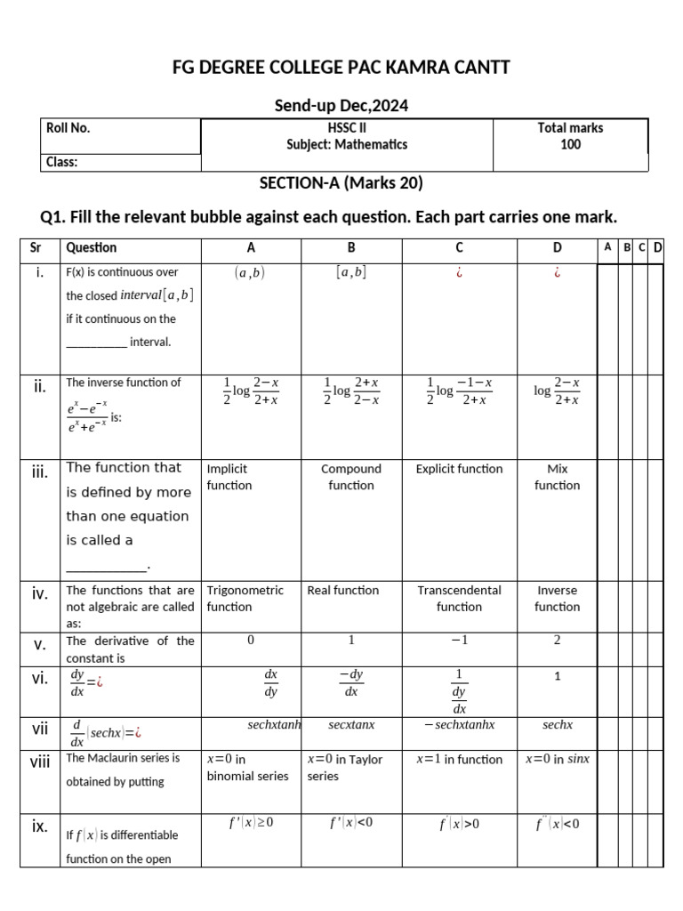 2nd Year ICS & PE Mathematics | PDF | Function (Mathematics) | Derivative