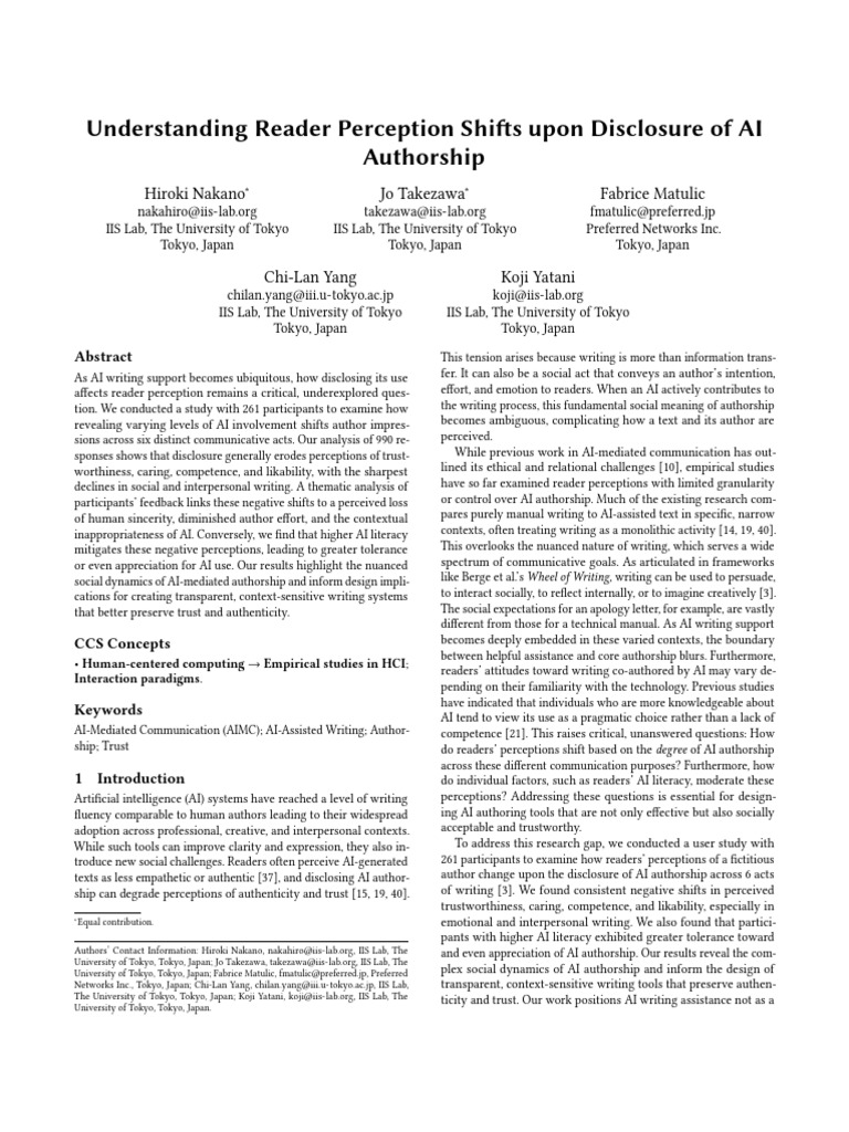 Understanding Reader Perception Shifts Upon Disclo | PDF | Artificial ...