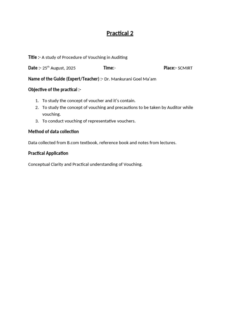 Practical 2 Auditing | PDF | Voucher | Receipt