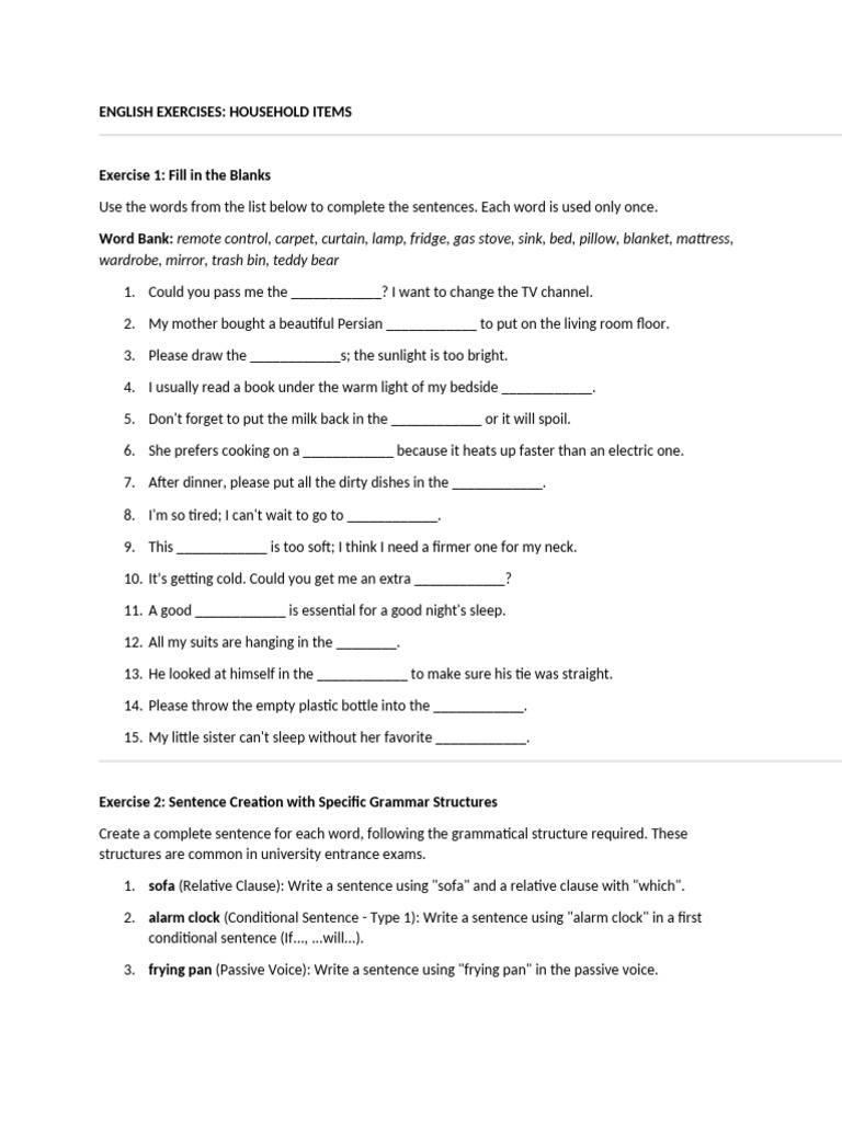 English Exercises - House Items | PDF | Grammar | Language Mechanics