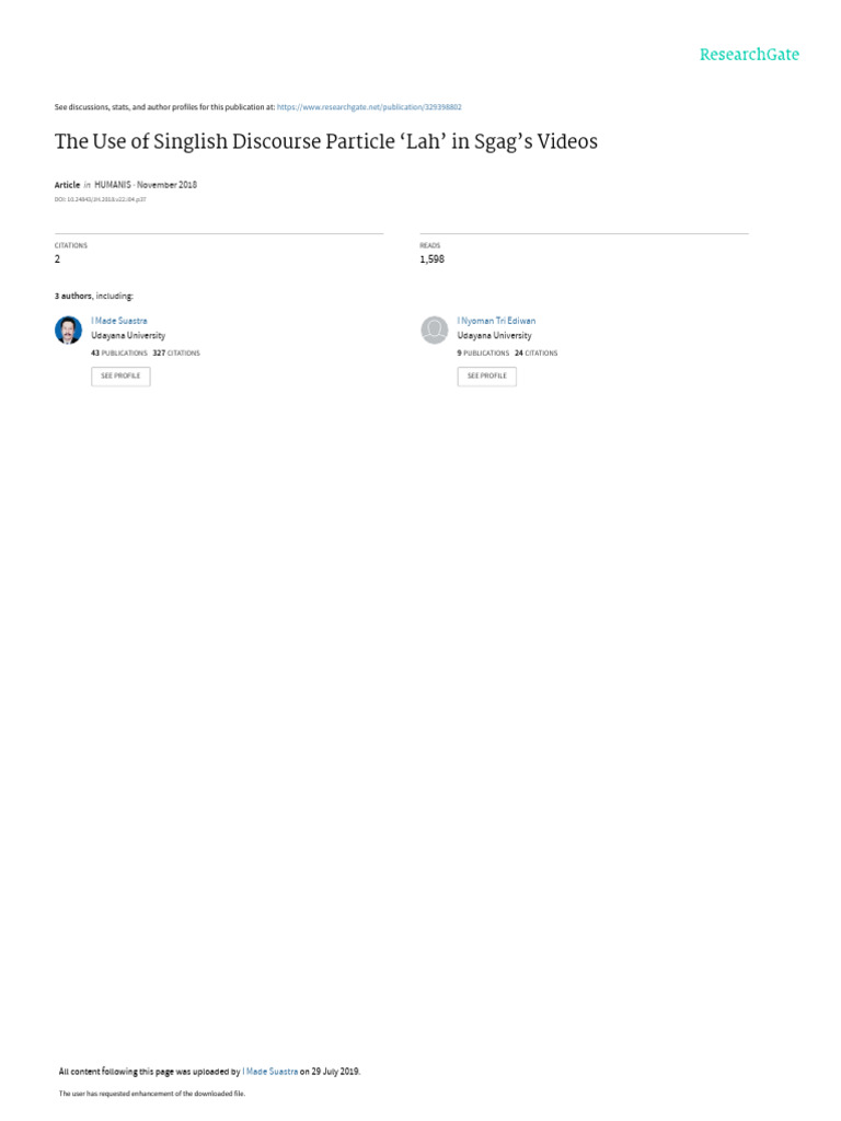 Singlish 'Lah' in SGAG Videos Analysis | PDF | Human Communication ...