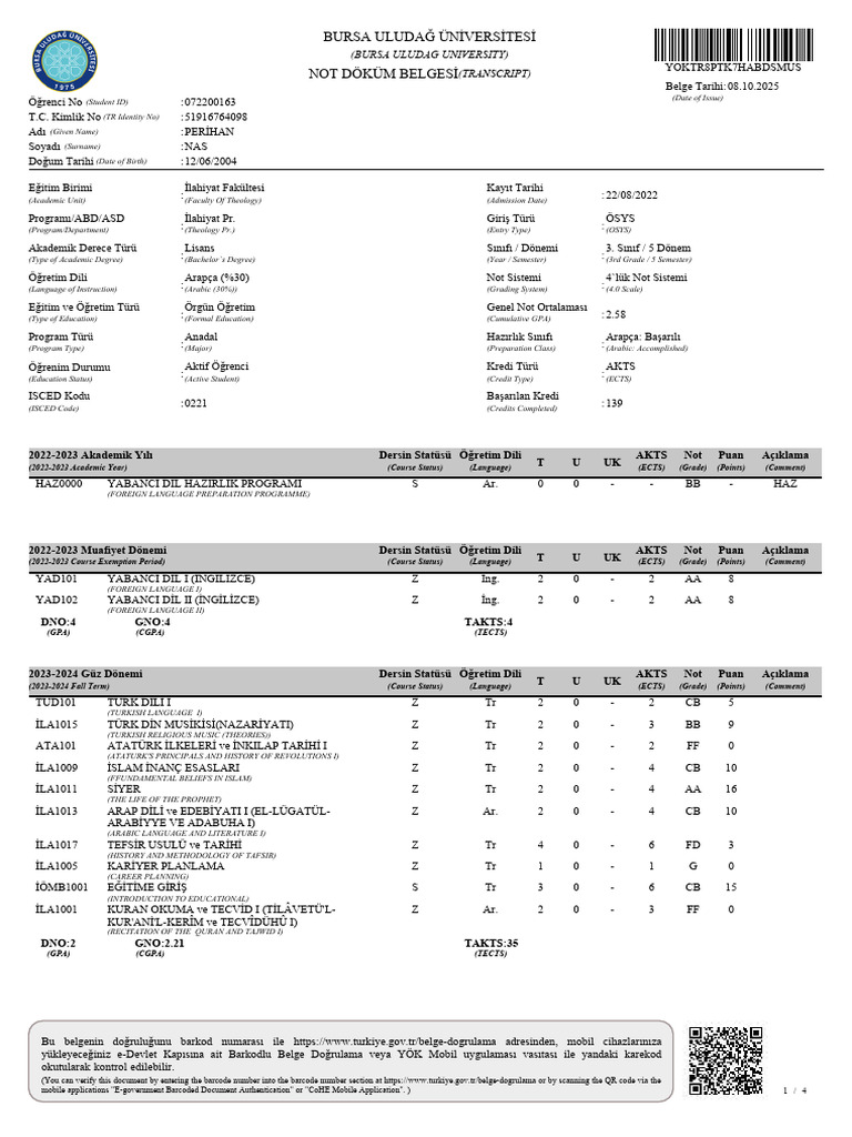 Transkript Belgesi | PDF