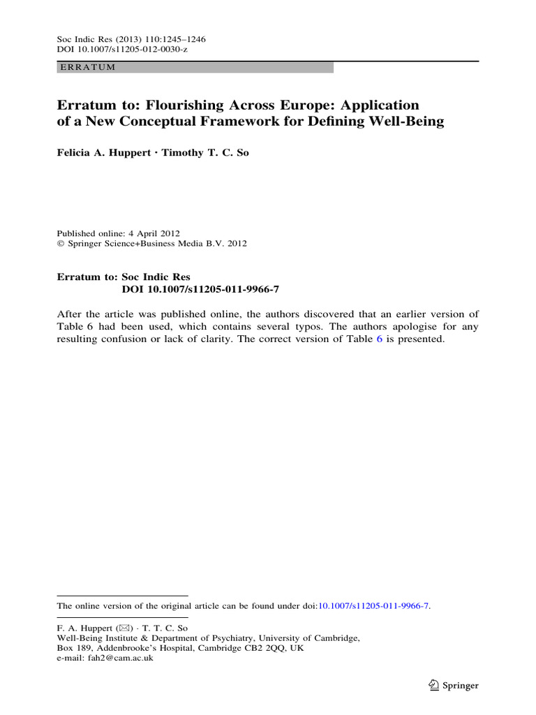 Flourishing Across Europe Application of A New Con | PDF | Psychology