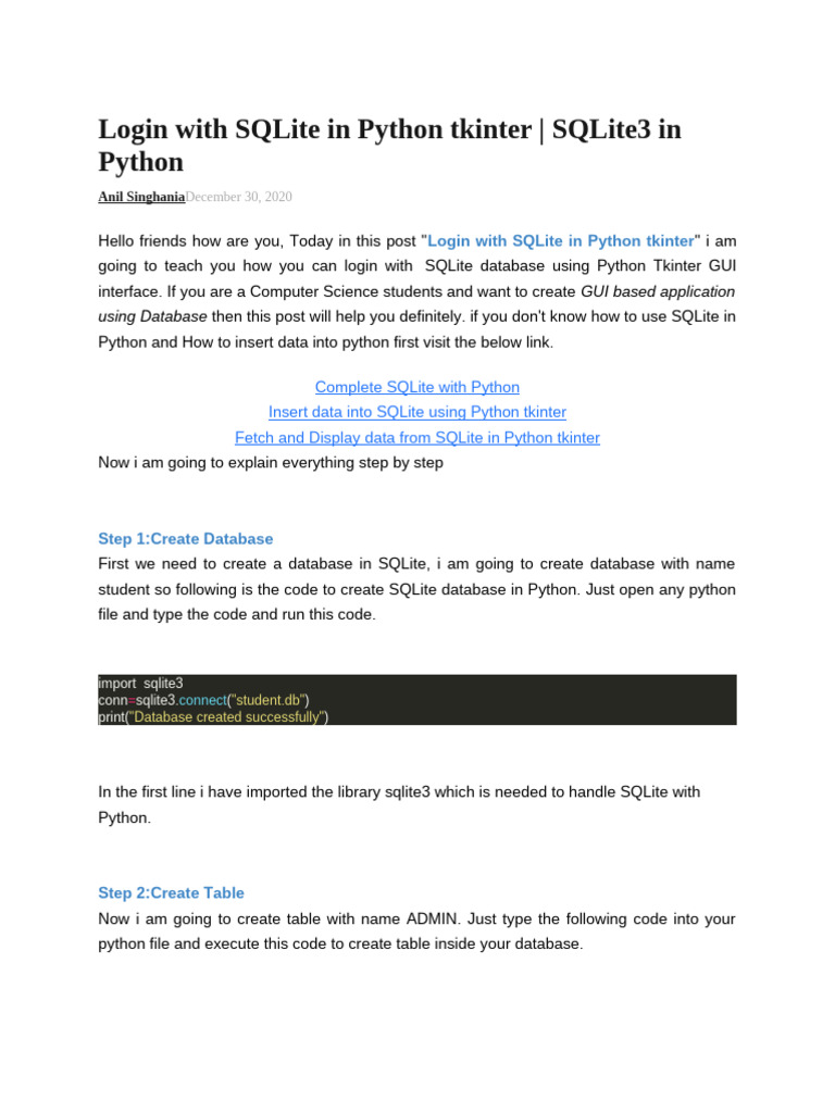 Login With SQLite in Python Tkinter | PDF | Computer Programming | Databases