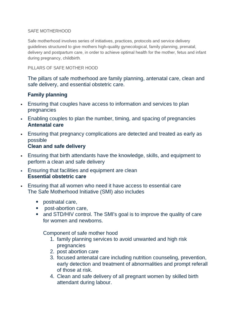 Safe Motherhood | PDF