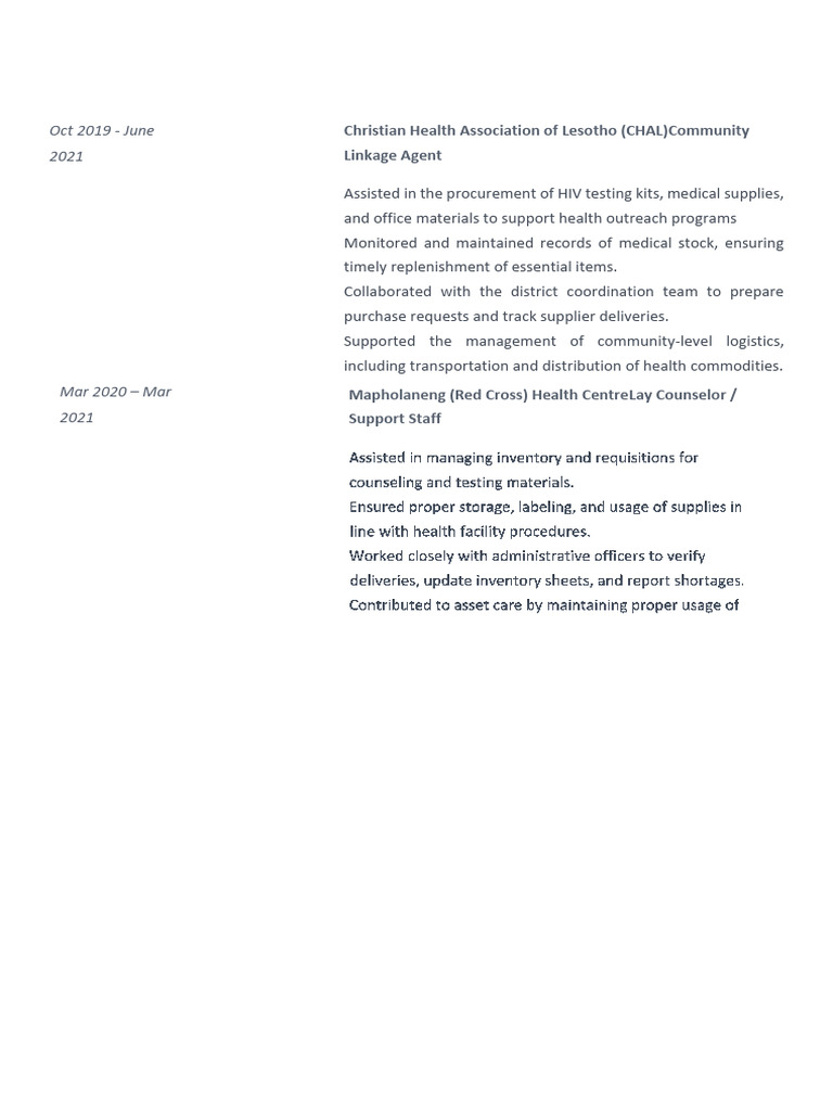 Tsumane ElizabethResume 1[1] | PDF