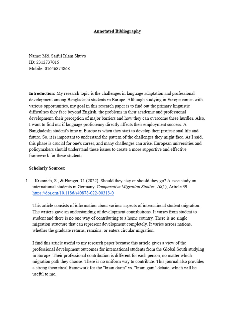Md. Saiful Islam Shuvo 2312737015 - Annotated Bibliography | PDF ...
