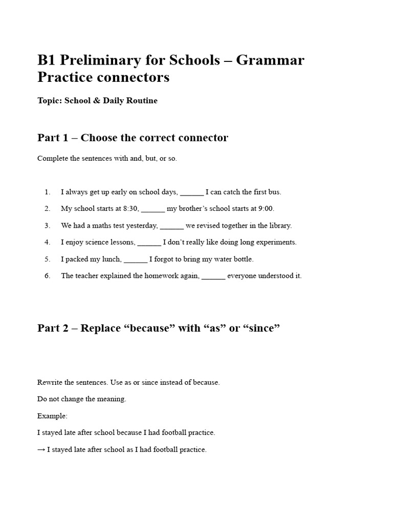 B1 Grammar Practice: Connectors & Routine | PDF