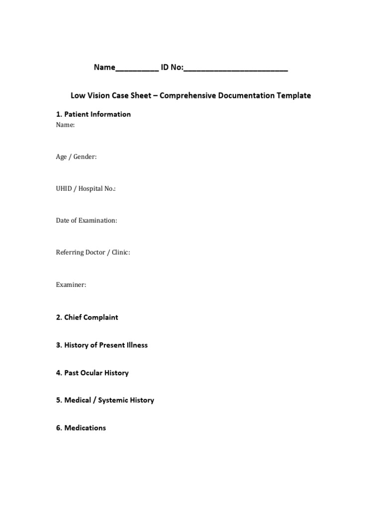Low Vision Case Sheet | PDF