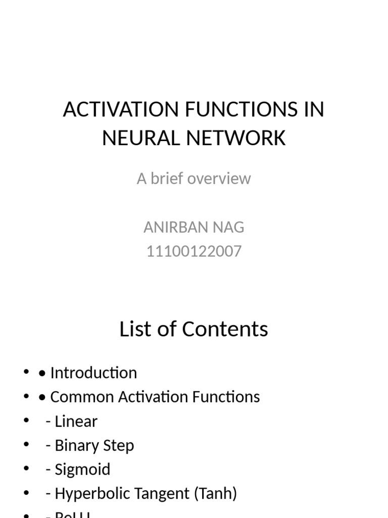 Activation Functions AnirbanNag | PDF | Learning | Theoretical Computer ...