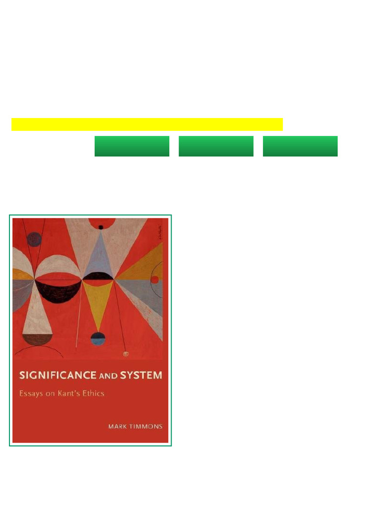 (Ebook) Significance and System: Essays in Kant's Ethics by Timmons ...