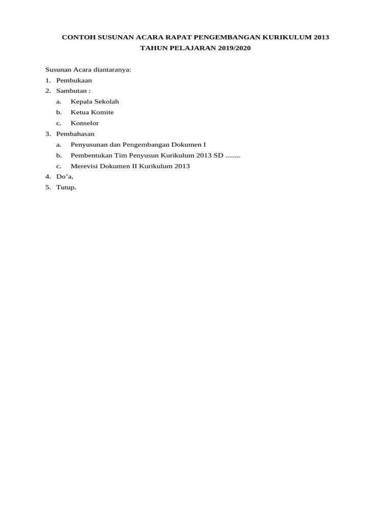 Susunan Acara Rapat Kurikulum 2013 | PDF