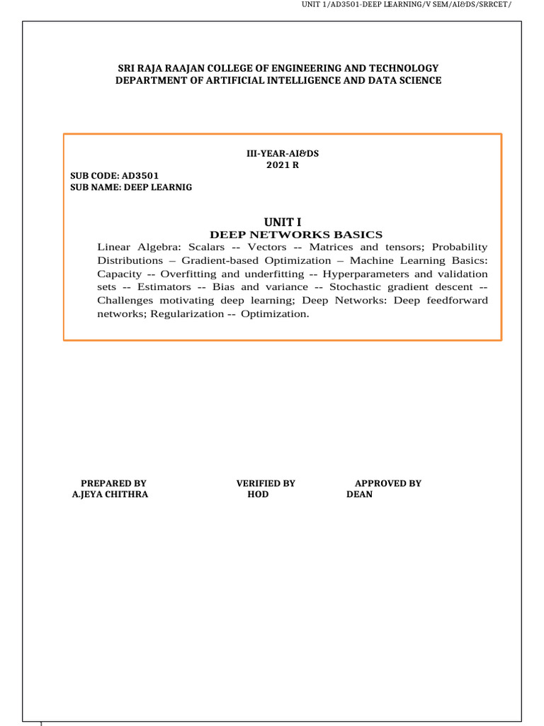 Deep Learning-AD3501-Notes-Unit 1 | PDF | Probability Distribution ...