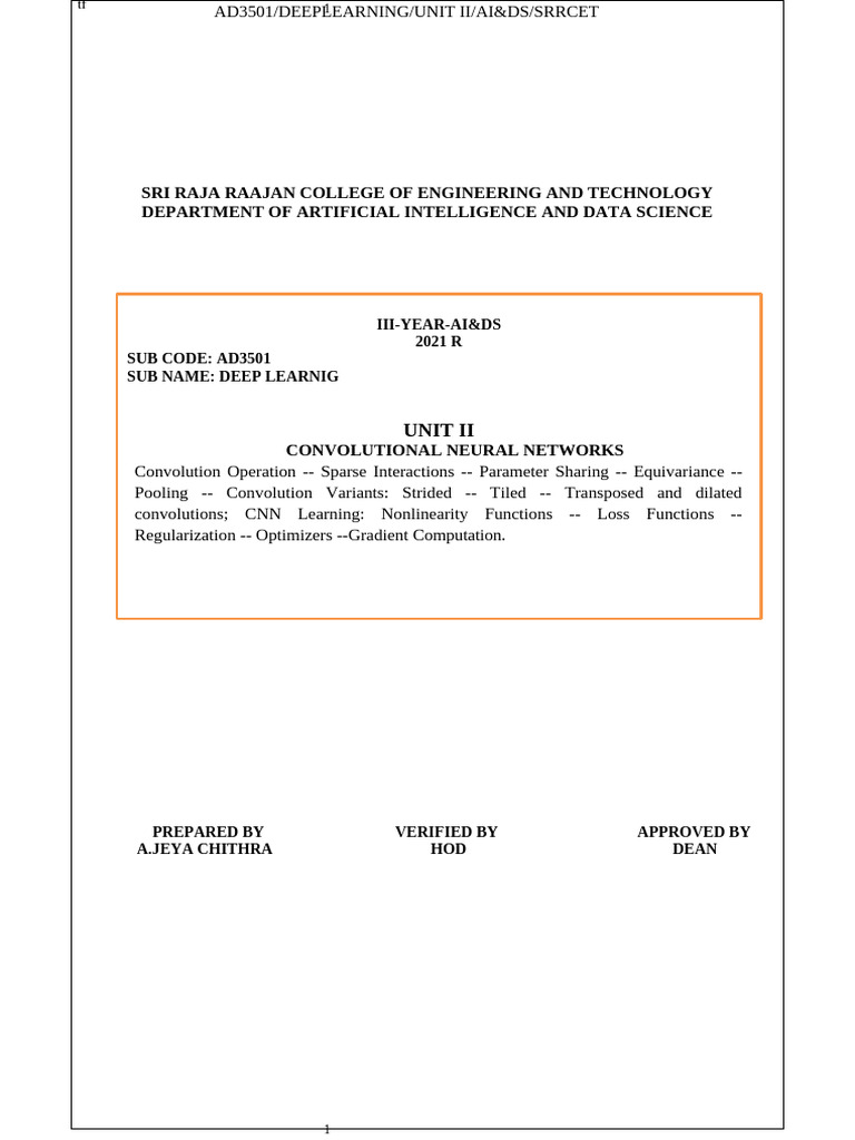 Deep Learning - AD3501 - Notes - Unit 2 - Convolutional Neural Networks ...