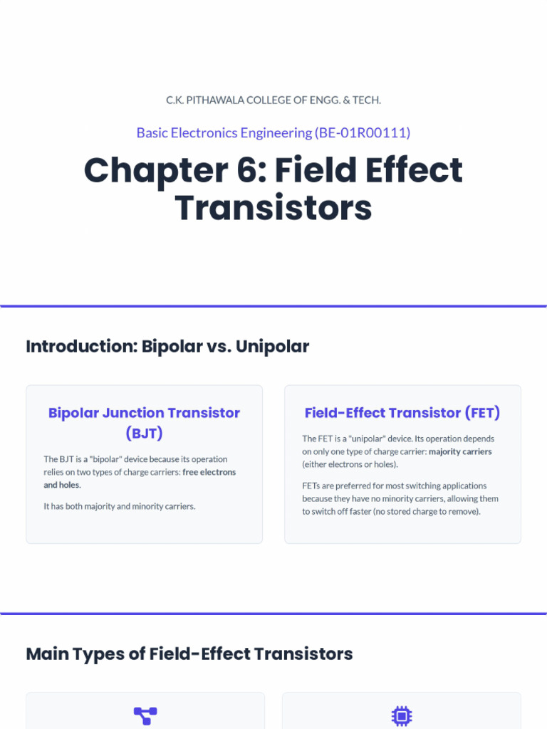 Basic Electronics Engineering - FETs | PDF