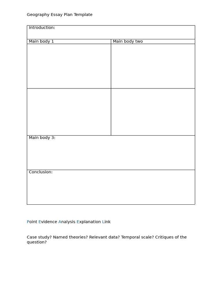Geography Essay Plan Template | PDF