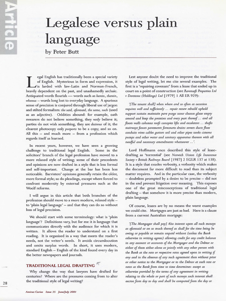 Legalese Versus Plain Language Peter Butt (1) | PDF | Lawyer | Plain ...
