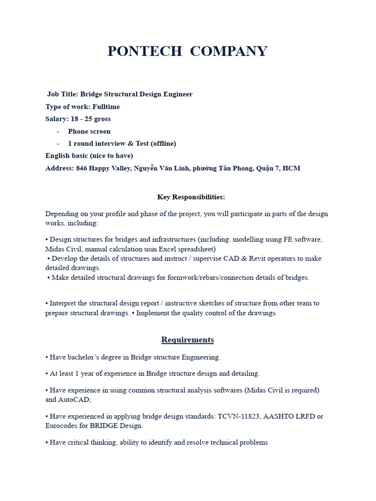 Bridge Structural Design Engineer - PONTECH COMPANY (1) - 1 | PDF ...