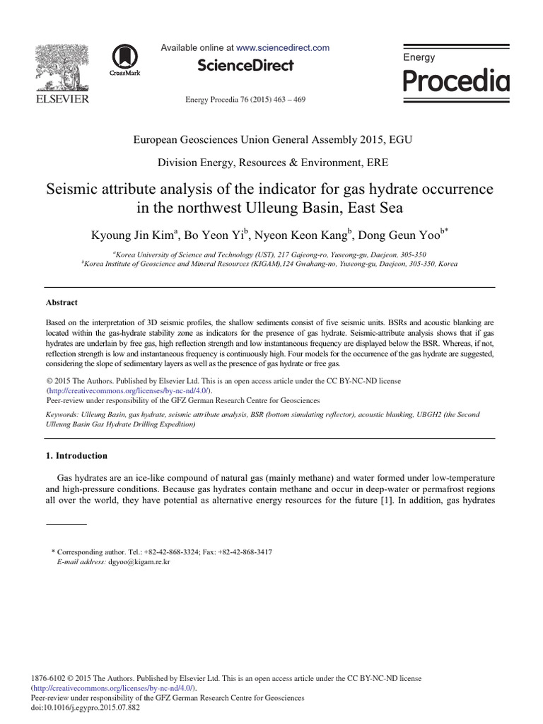 Seismic Attribute Analysis of The Indicator For Gas Hydrate Oc 2015 ...