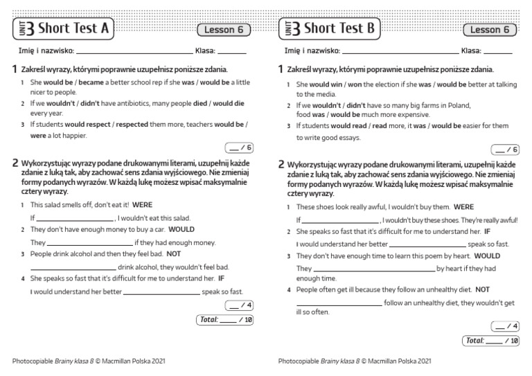 Unit 3 Short Test for Class 8 | PDF