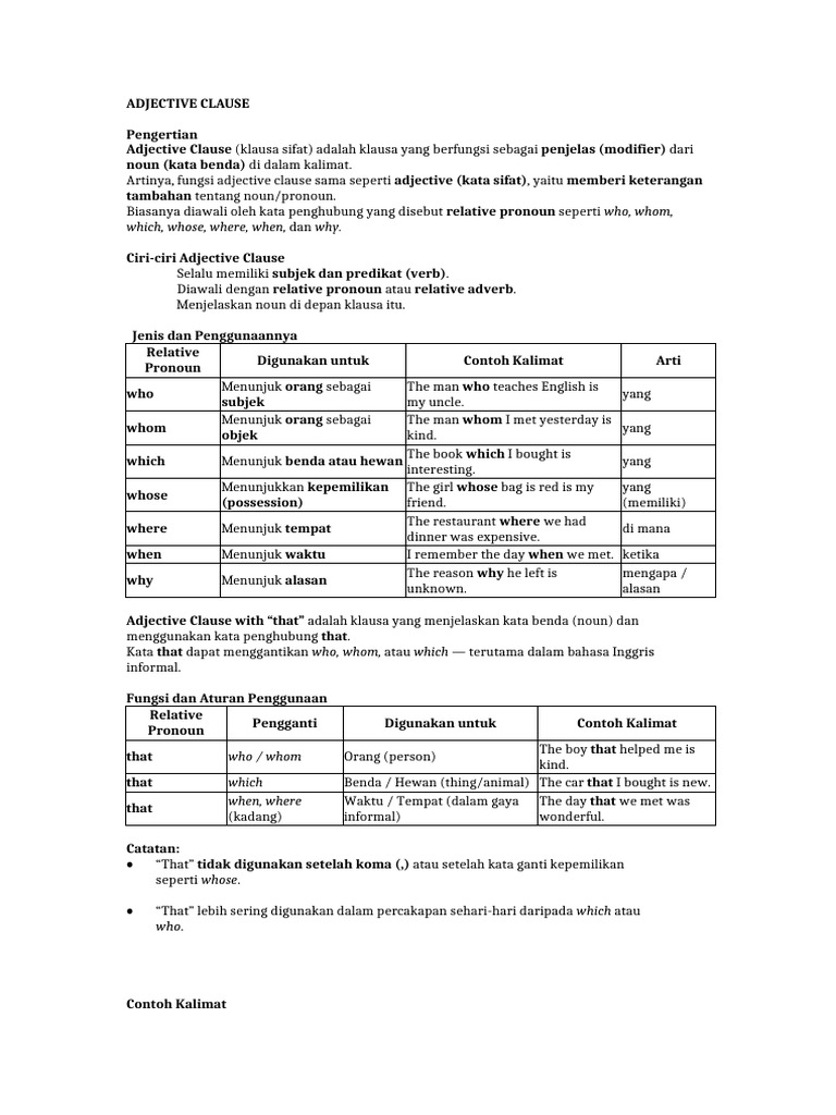 Panduan Lengkap Adjective Clause | PDF