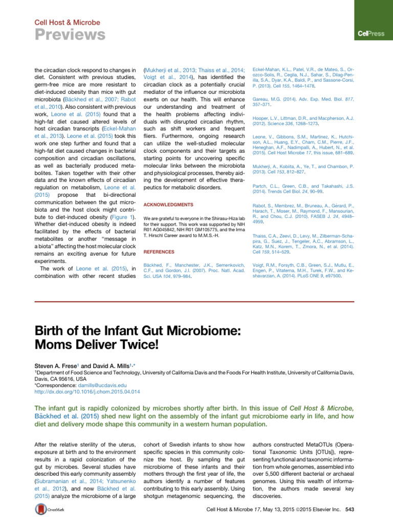Birth of The Infant Gut Microbiome Moms Deliver T | PDF | Microbiota ...