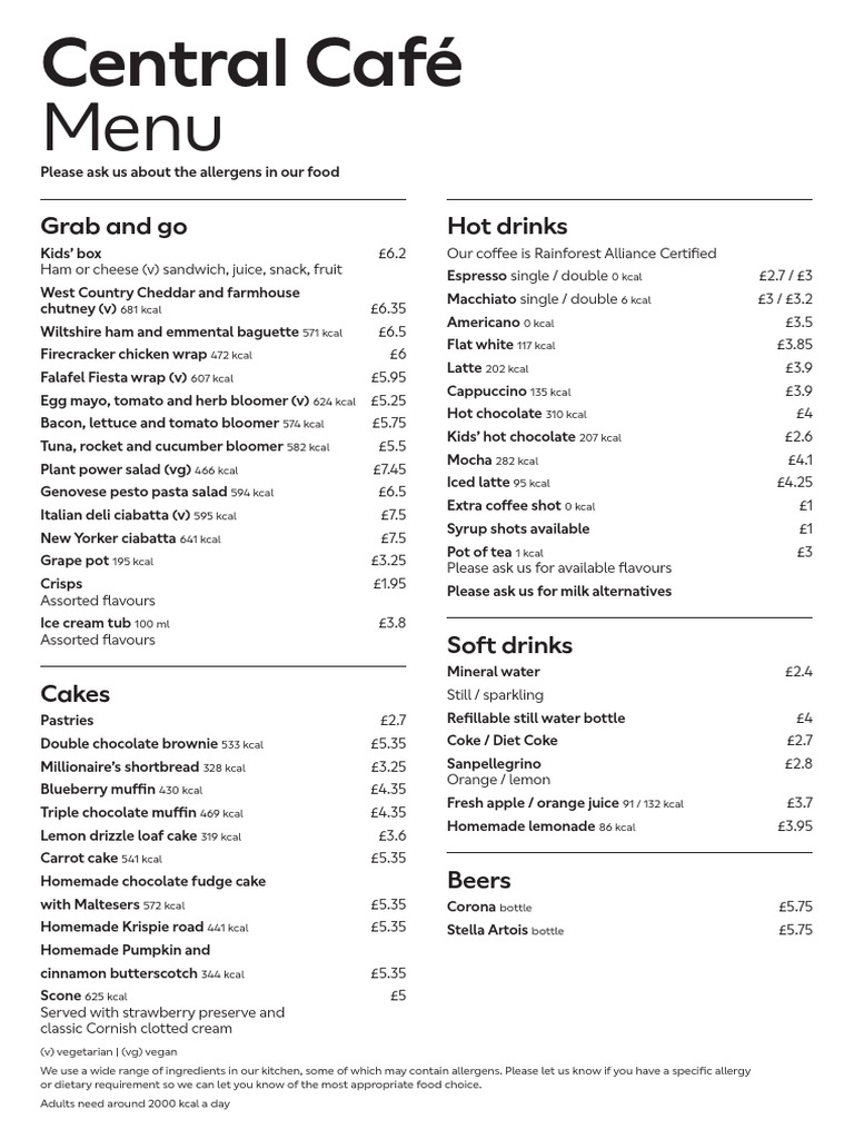 Central Hall Cafe Menu | PDF | Coffeehouse | Foods