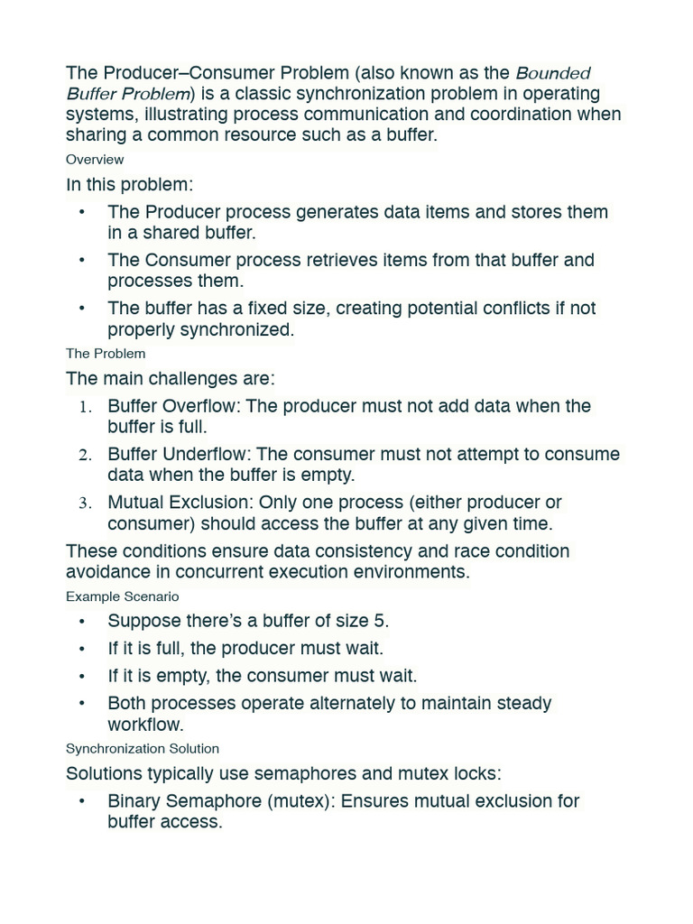 producer:consumer problem | PDF | Computer Architecture | Concurrency ...