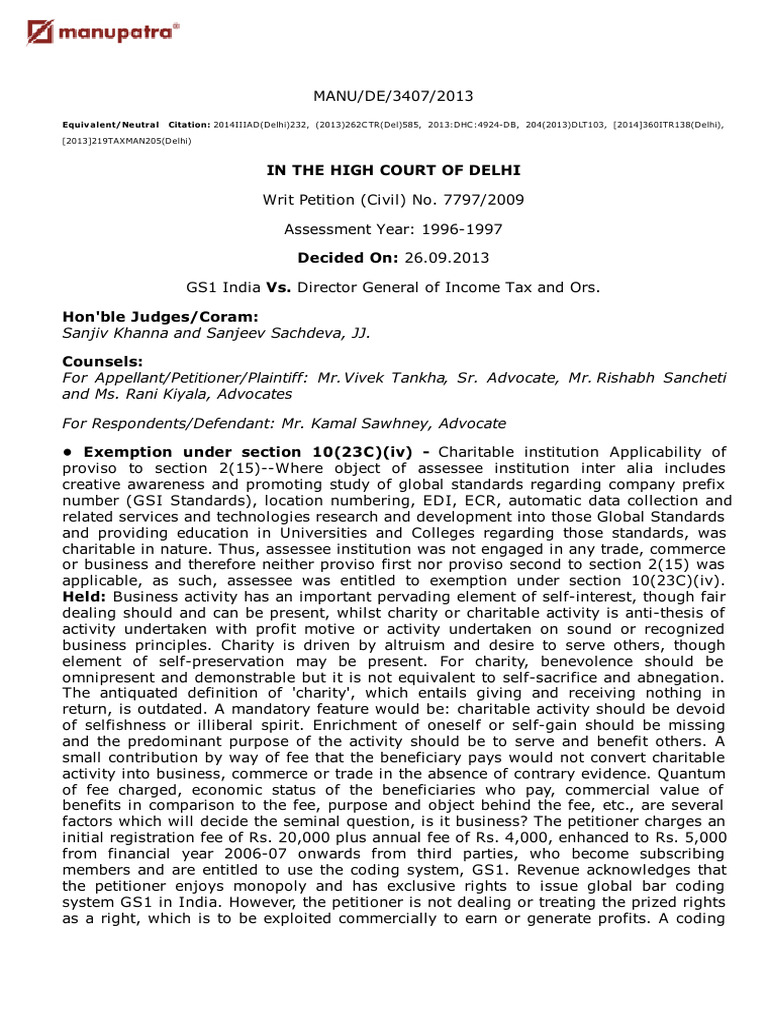 GS1 India Vs Director General of Income Tax and OD133130COM849159 | PDF ...