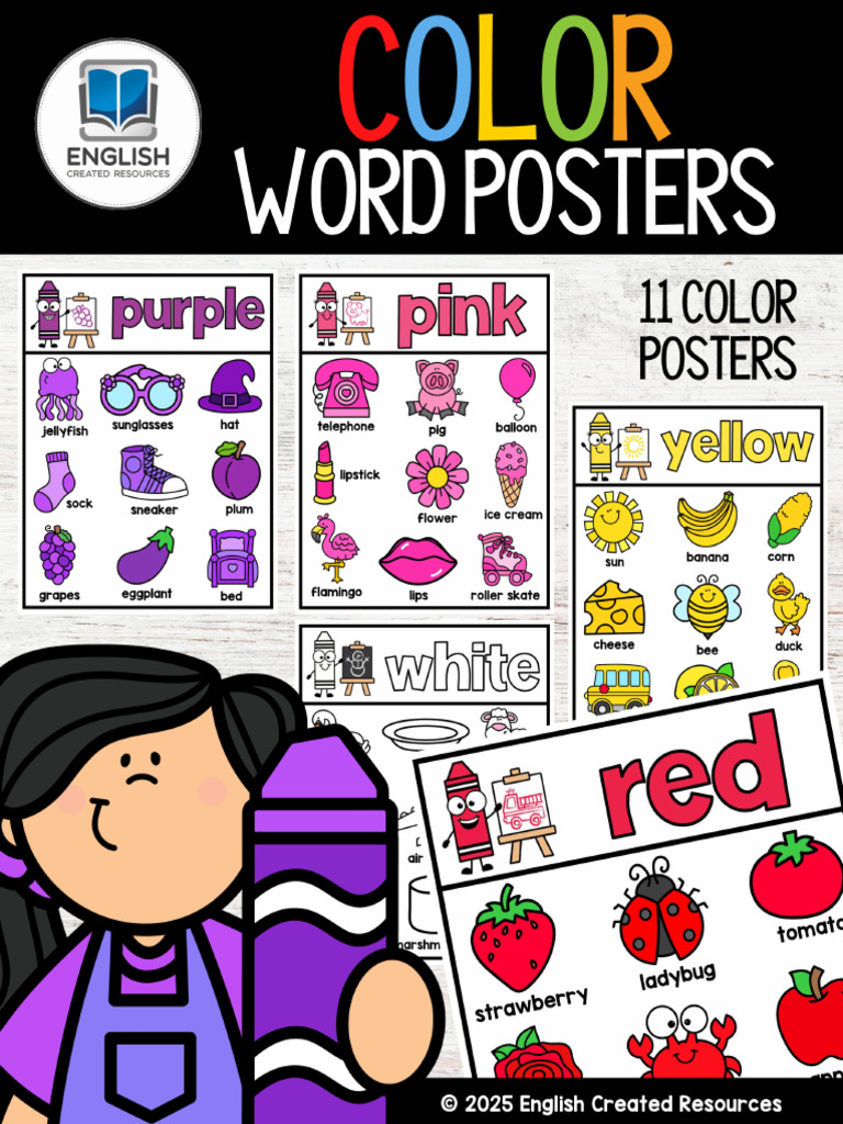 Color Word Posters Copyright 2025 English Created Resources | PDF