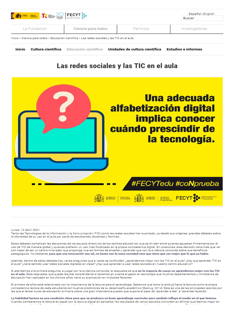 Las_redes_sociales_y_las_TIC_en_el_aula___FECYT | PDF | Salón de clases ...