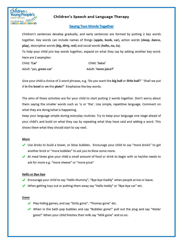 Two-Word Phrases for Kids' Speech | PDF | Word | Toys