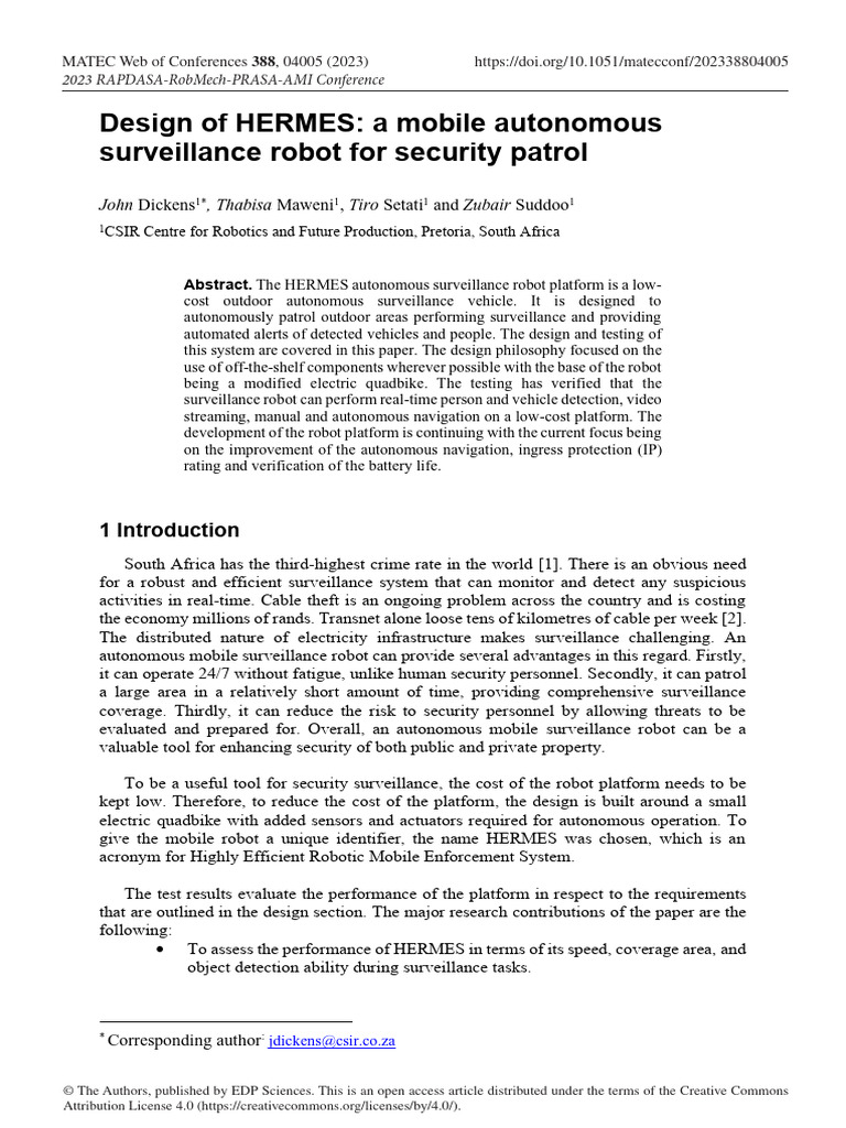 HERMES: Autonomous Security Robot Design | PDF | Actuator | Microcontroller