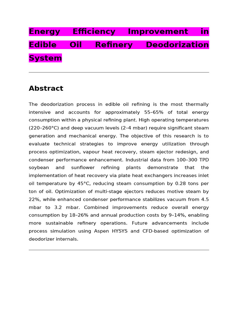 Energy Efficiency Improvement in Edible Oil Refinery | PDF | Heat Exchanger