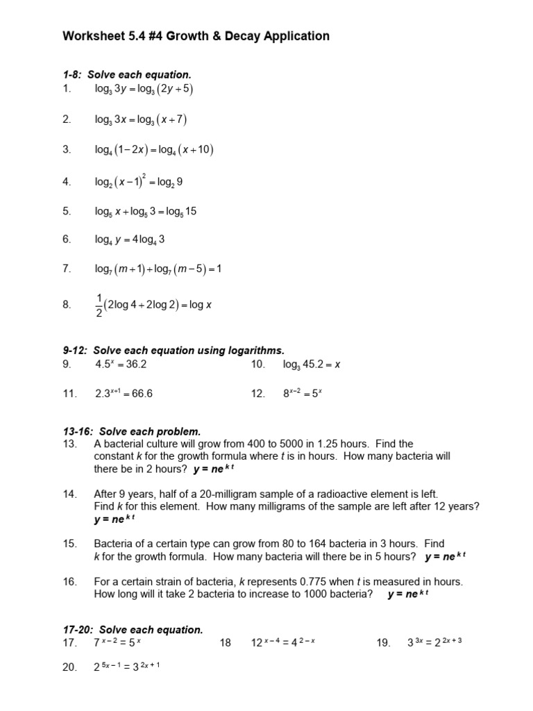 Kami Export - Worksheet 5.4 #4 Growth & Decay Application | PDF