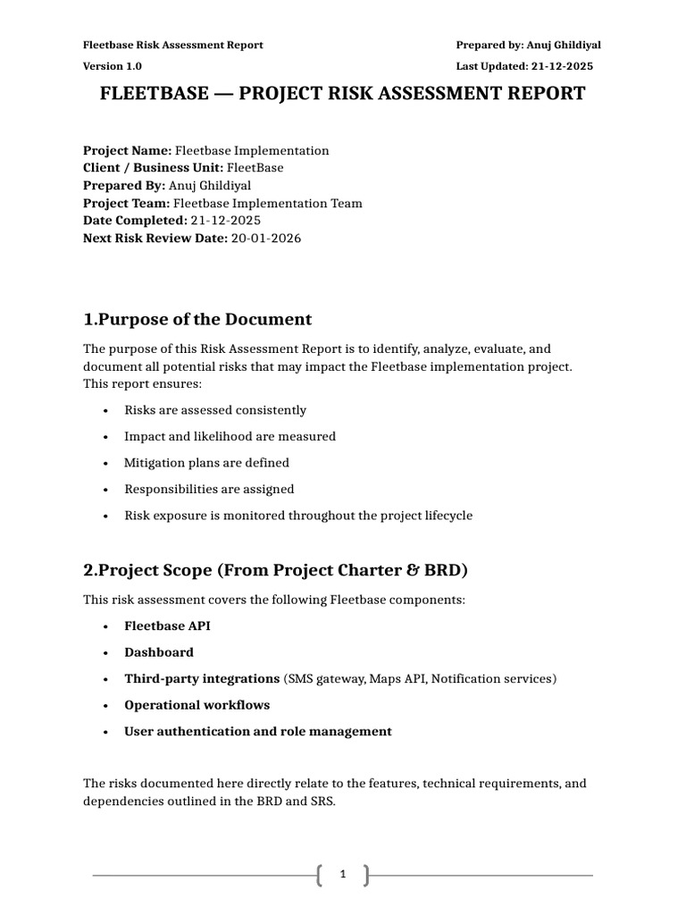 Fleetbase - Project Risk Assessment Report | PDF | Risk | Risk Assessment