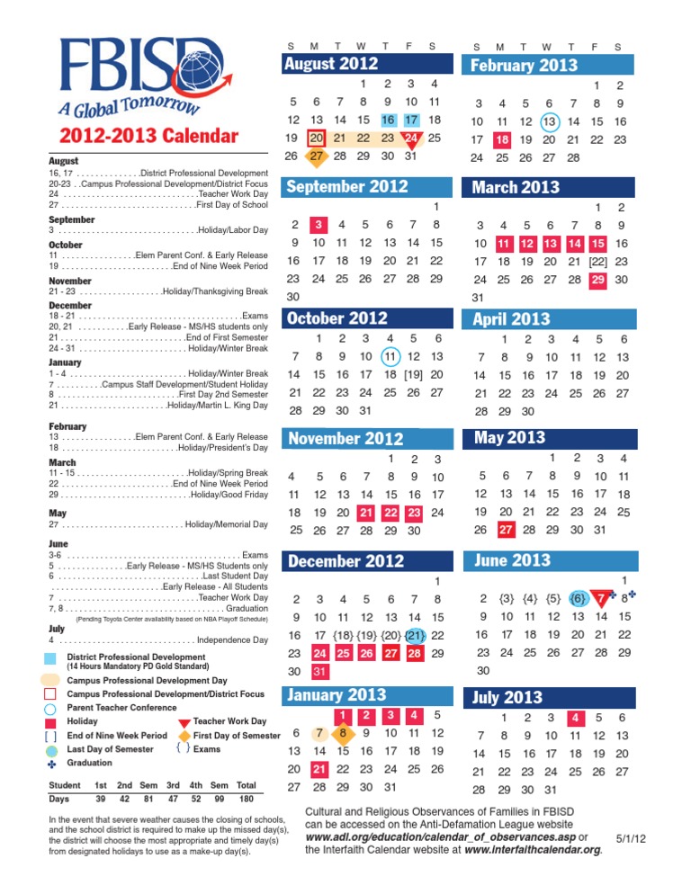2012-2013 School Year Calendar | PDF | Academic Term | Observances