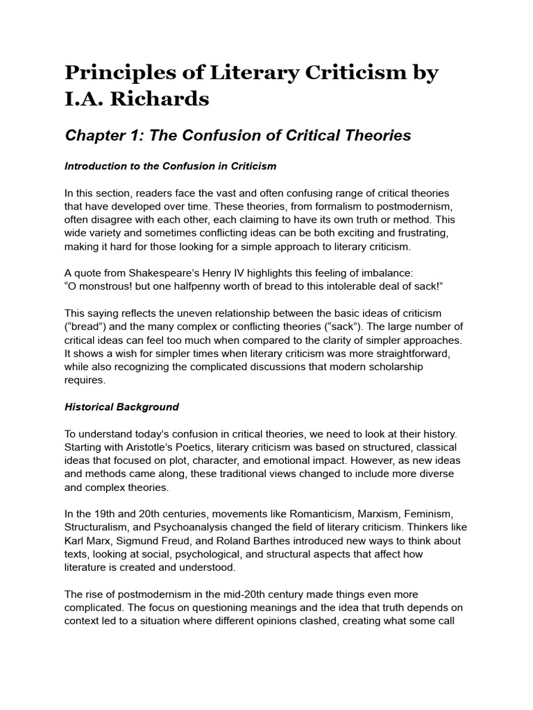 Principles of Literary Criticism by I.A. Richards Chapter 1: The ...