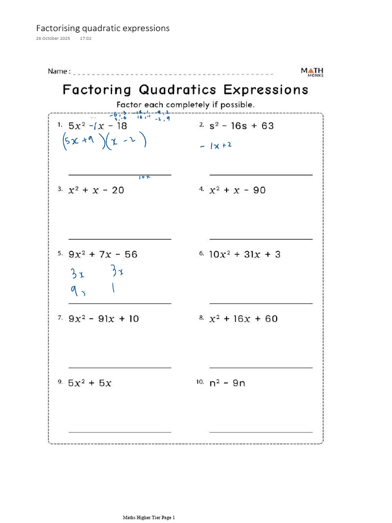 Factorising Expressions | PDF
