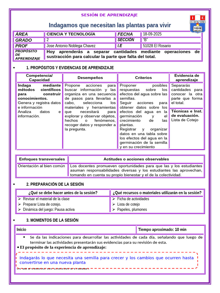 Indagamos Que Necesitan Las Plantas para Vivir | PDF | Aprendizaje ...