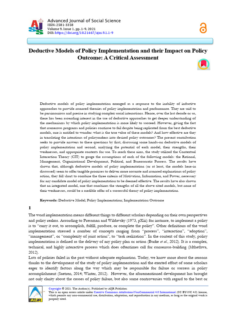 01. Deduc Model Policy | PDF | Motivational | Motivation