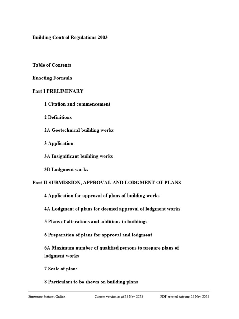 Building Control Regulations 2003 Singapore | PDF