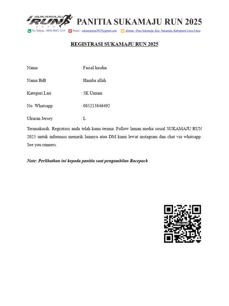 Registrasi Sukamaju Run 2025 Kategori 5K Umum Dan Pelajar - Faisal ...